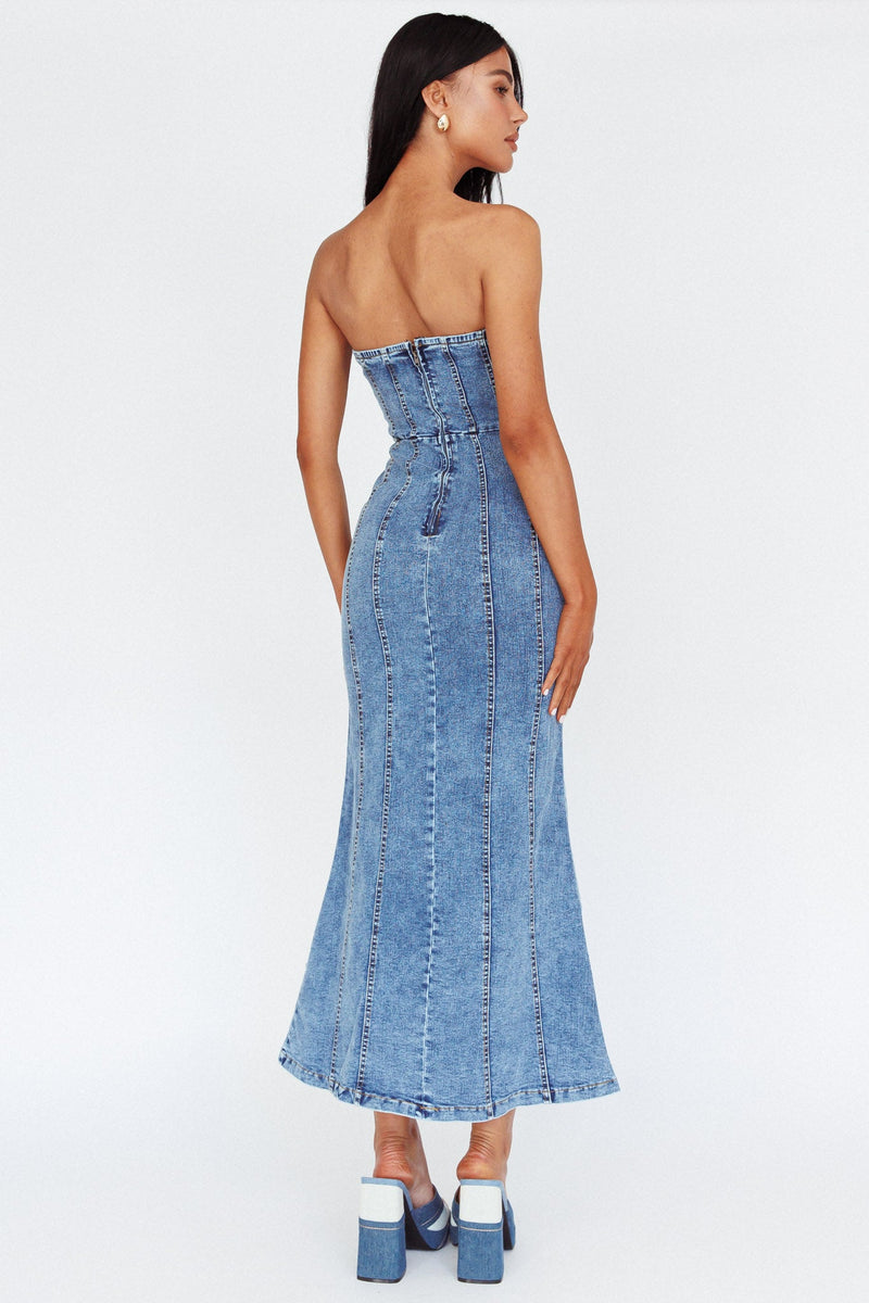 Wavy Neckline Denim Dress – V I T T A